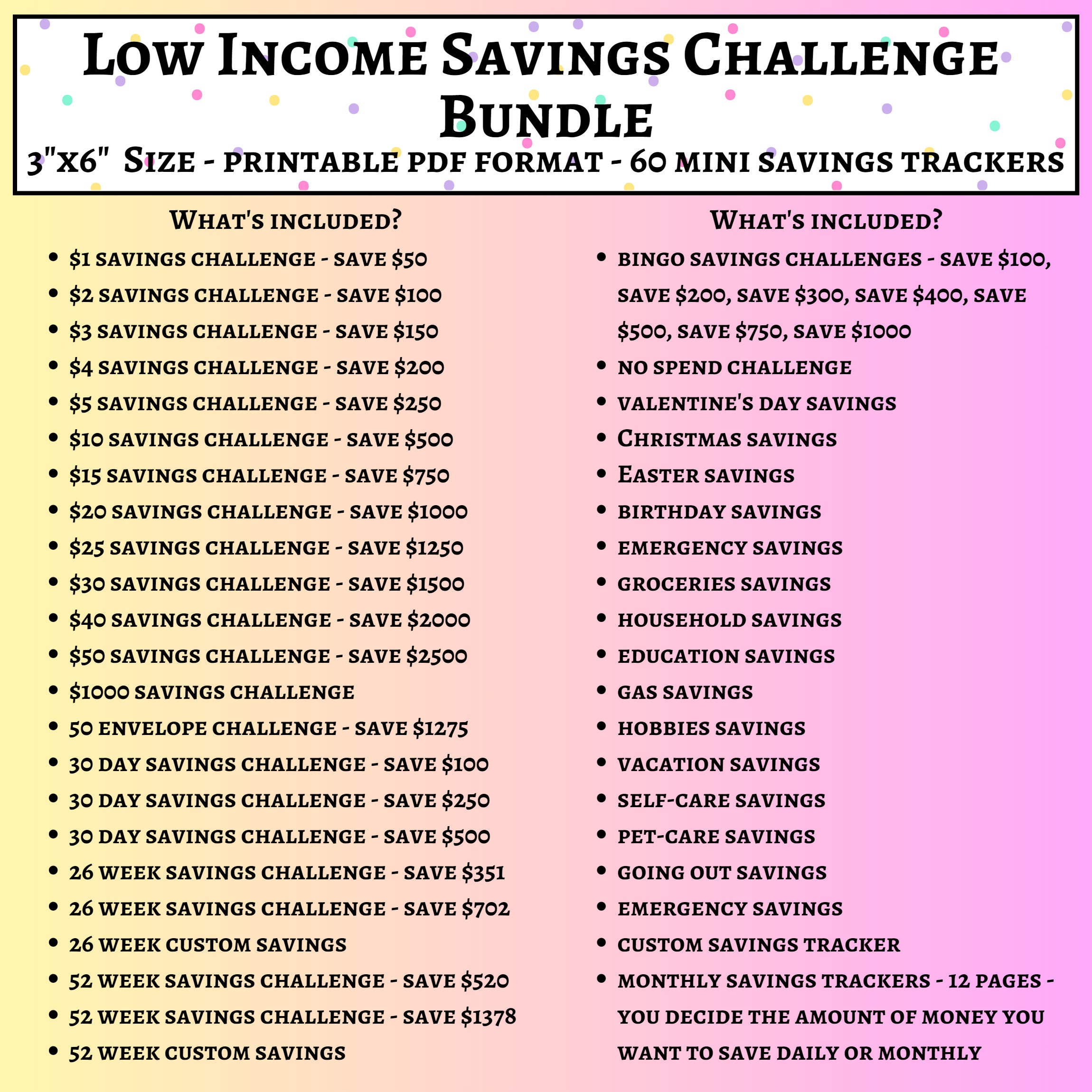 Low Income Savings Challenge Bundle Printable A6 Saving Challenges ...