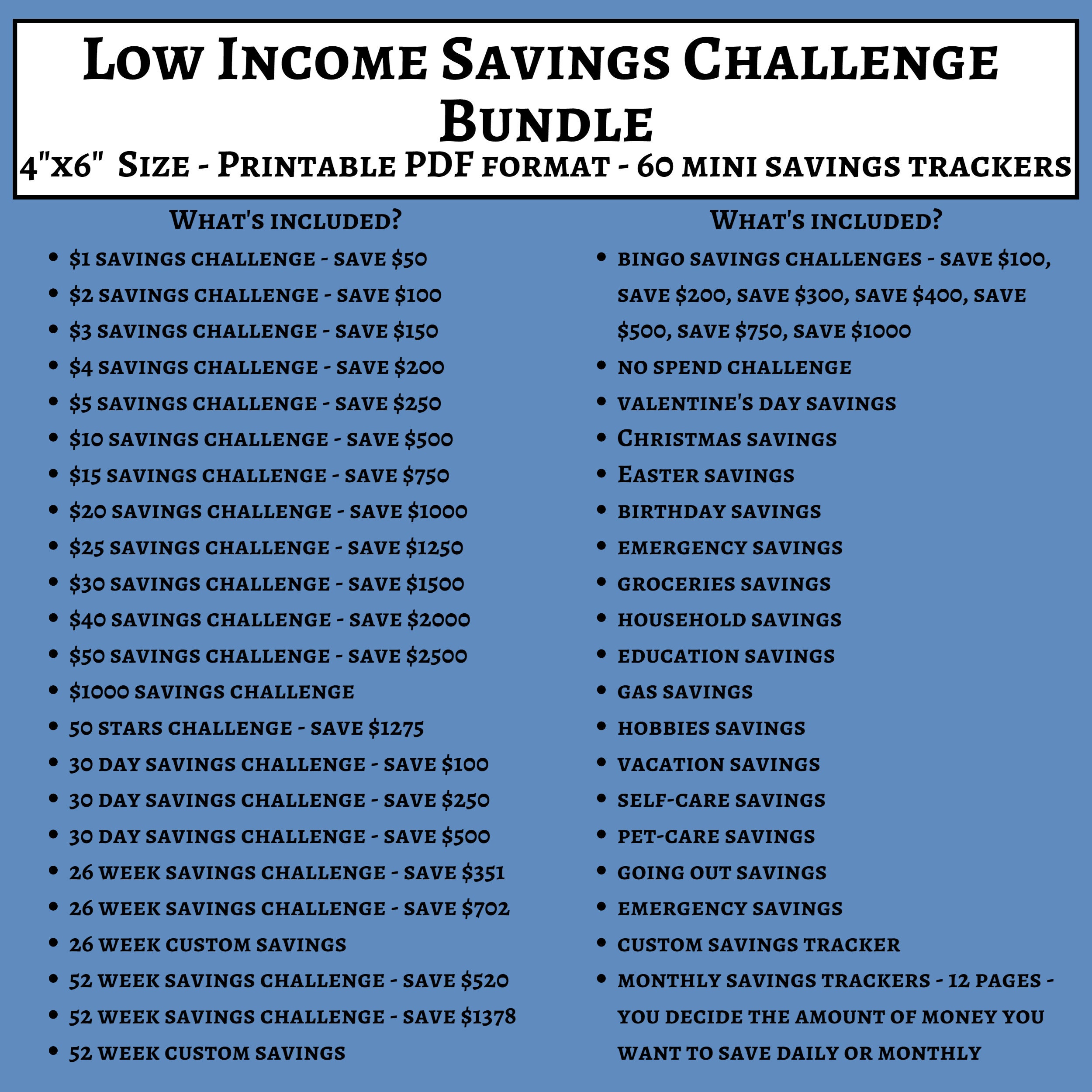Low Income Savings Challenge / Savings Challenge Bundle / A6 Savings ...