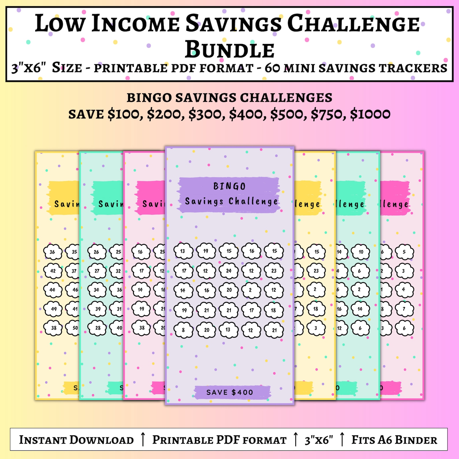 Low Income Savings Challenge Bundle Printable A6 Saving Challenges ...