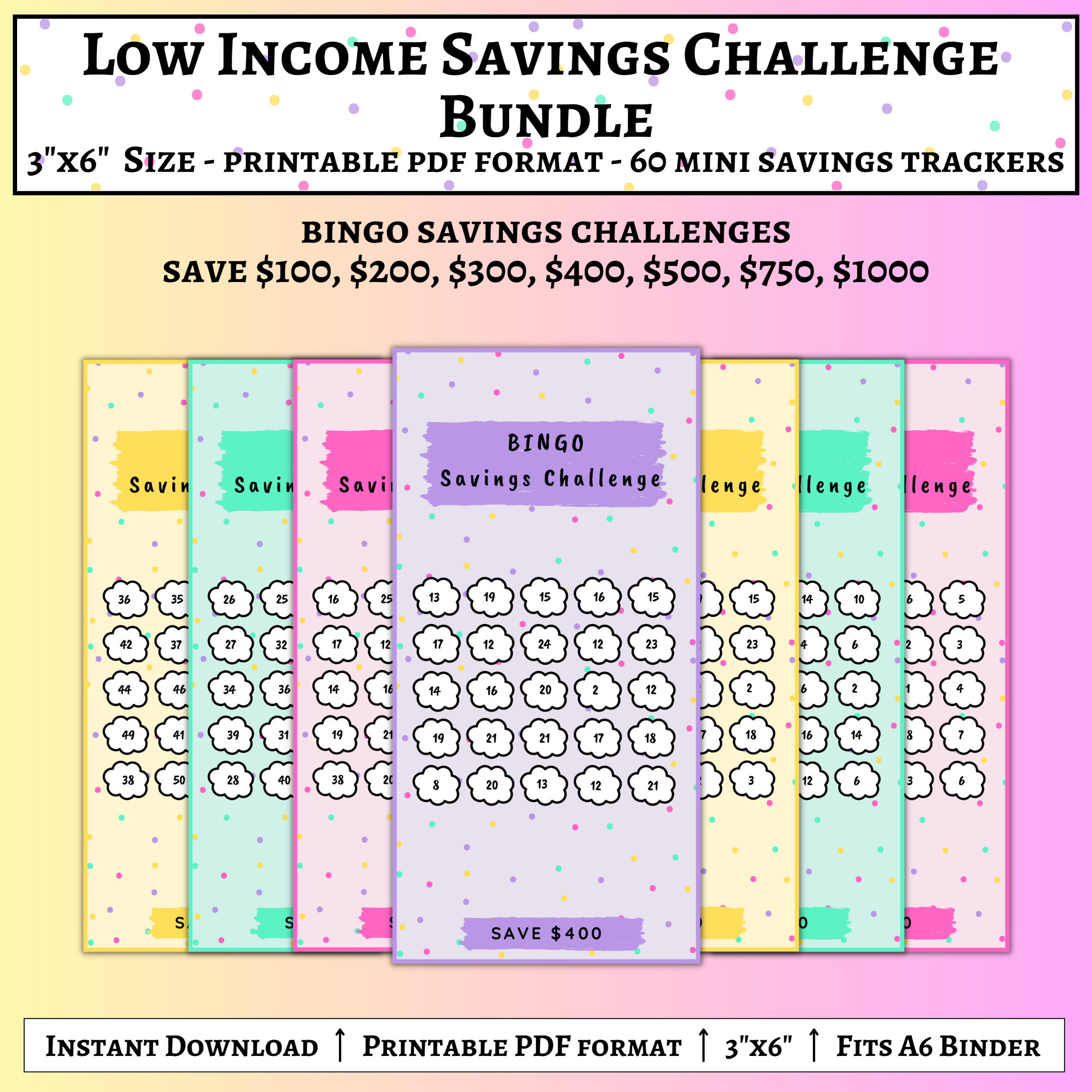 Low Income Savings Challenge Bundle Printable A6 Saving Challenges ...