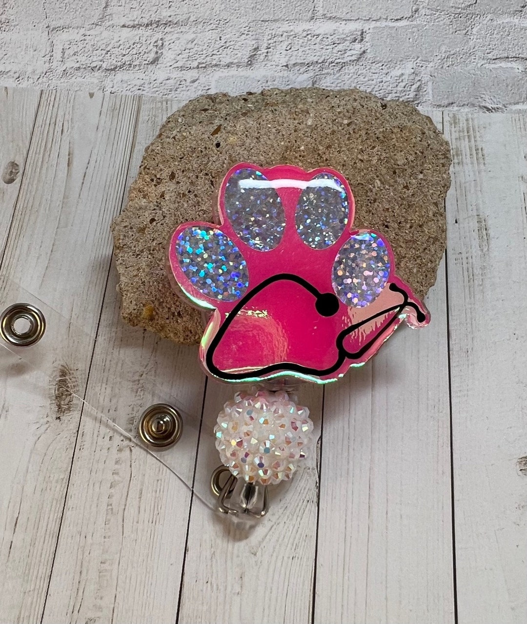 Dog Paw and Stethescope Badge Reel With Belt Clip | Funny Cute Badge ...