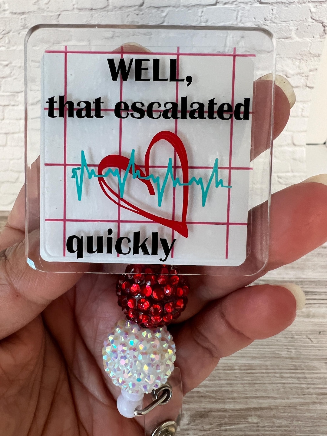 Square EKG Heart Rate Escalated Quickly Badge Reel With Belt Clip Funny ...