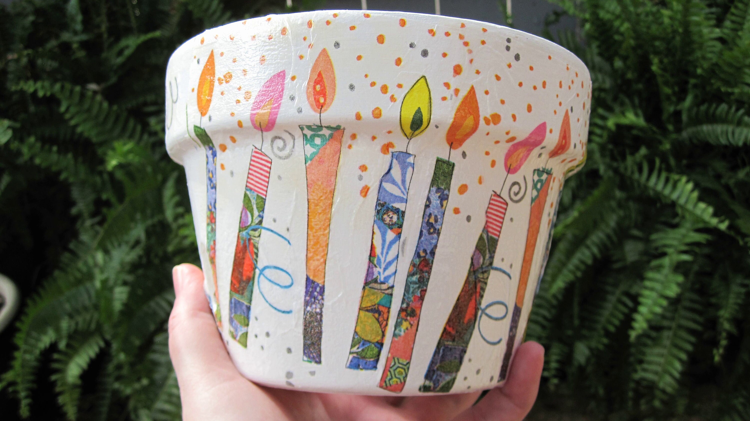 Colorful Happy Birthday Orchid Planter, Hand-painted Terracotta Planter ...