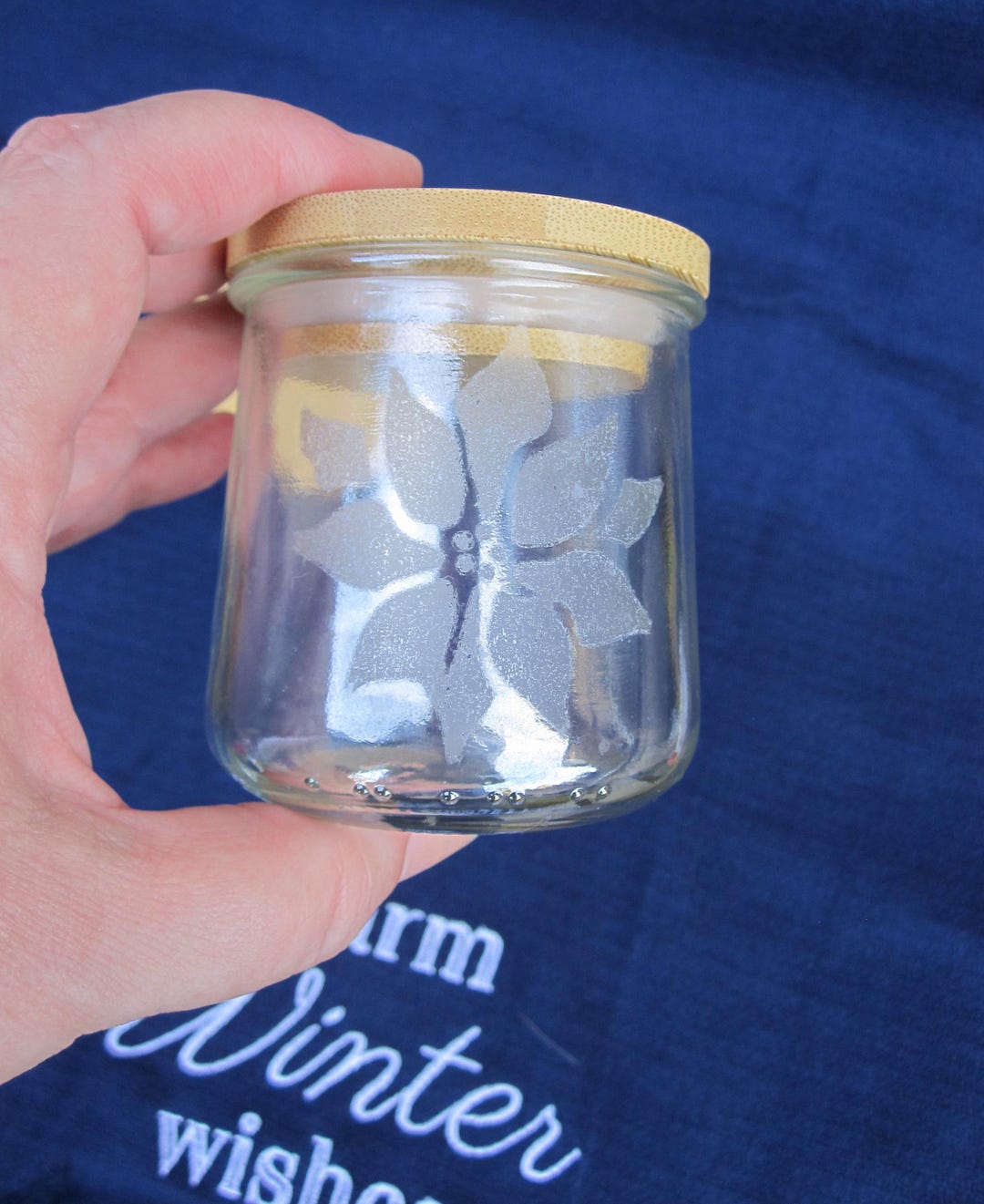 Christmas Motif Edged Qui Jar - Set of 3 5oz. Eco-friendly Upcycled ...
