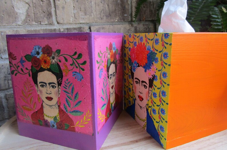 Hand-made Wooden Tissue Box Cover, Colorful Frida Kahlo Motif Tissue ...