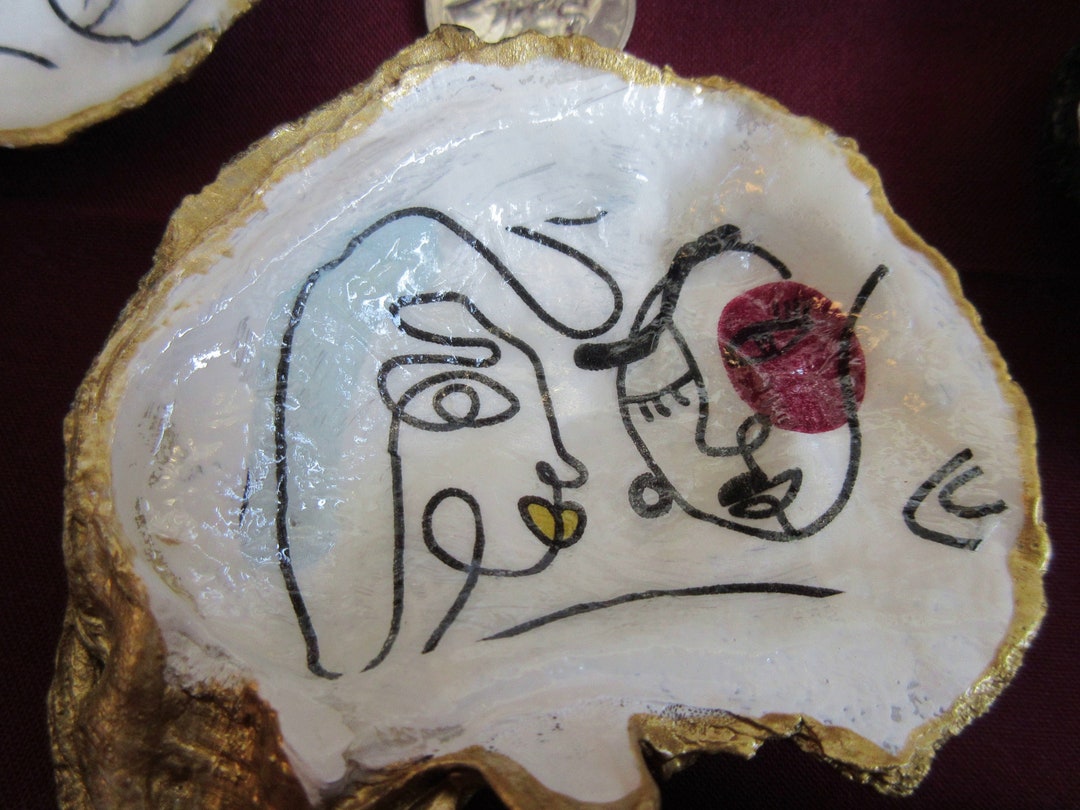 Decoupage Oyster Shell Trinket Dish, Eclectic Faces, Boho Chic Decor - Etsy