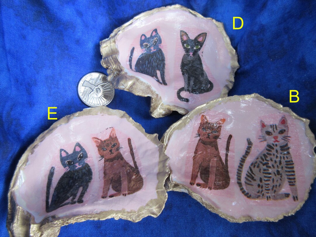 Cute Cats in Oyster Shells, Decoupage Design, Bedside Ring Dish ...