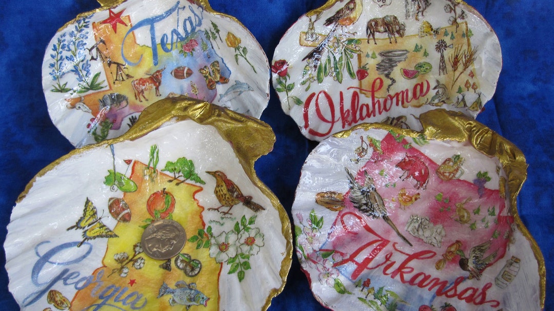 US State Collection Shell Decoupage, Decorative Trays, Texas, Oklahoma ...