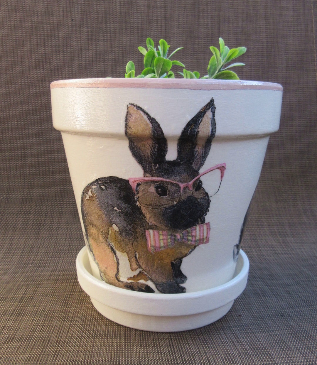 Rabbit Terracotta Planter - Hand Painted Decoupage Design - 6 Inch ...