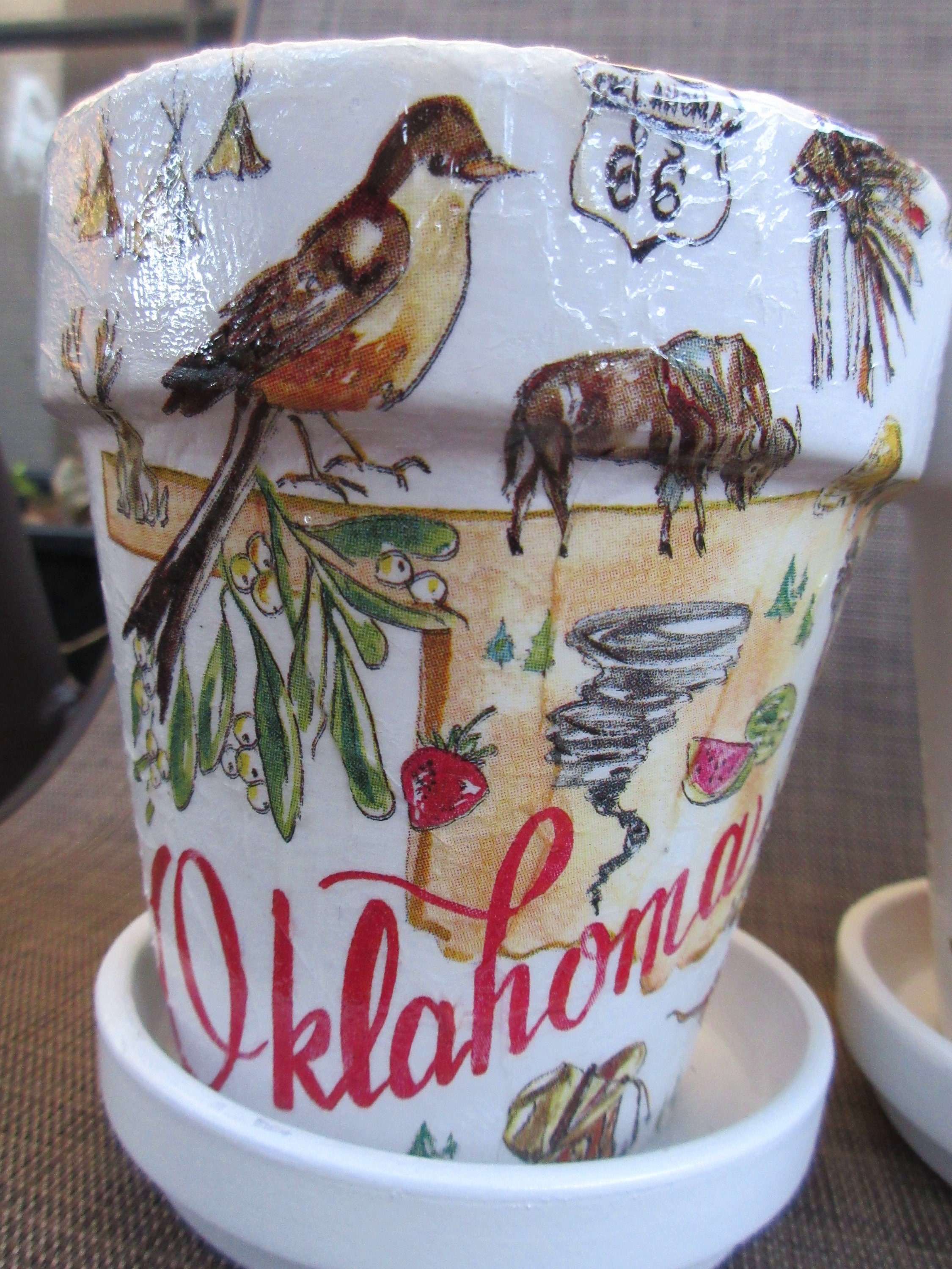 US States Terracotta Planter, Oklahoma, Illinois, Arkansas, Decoupage ...