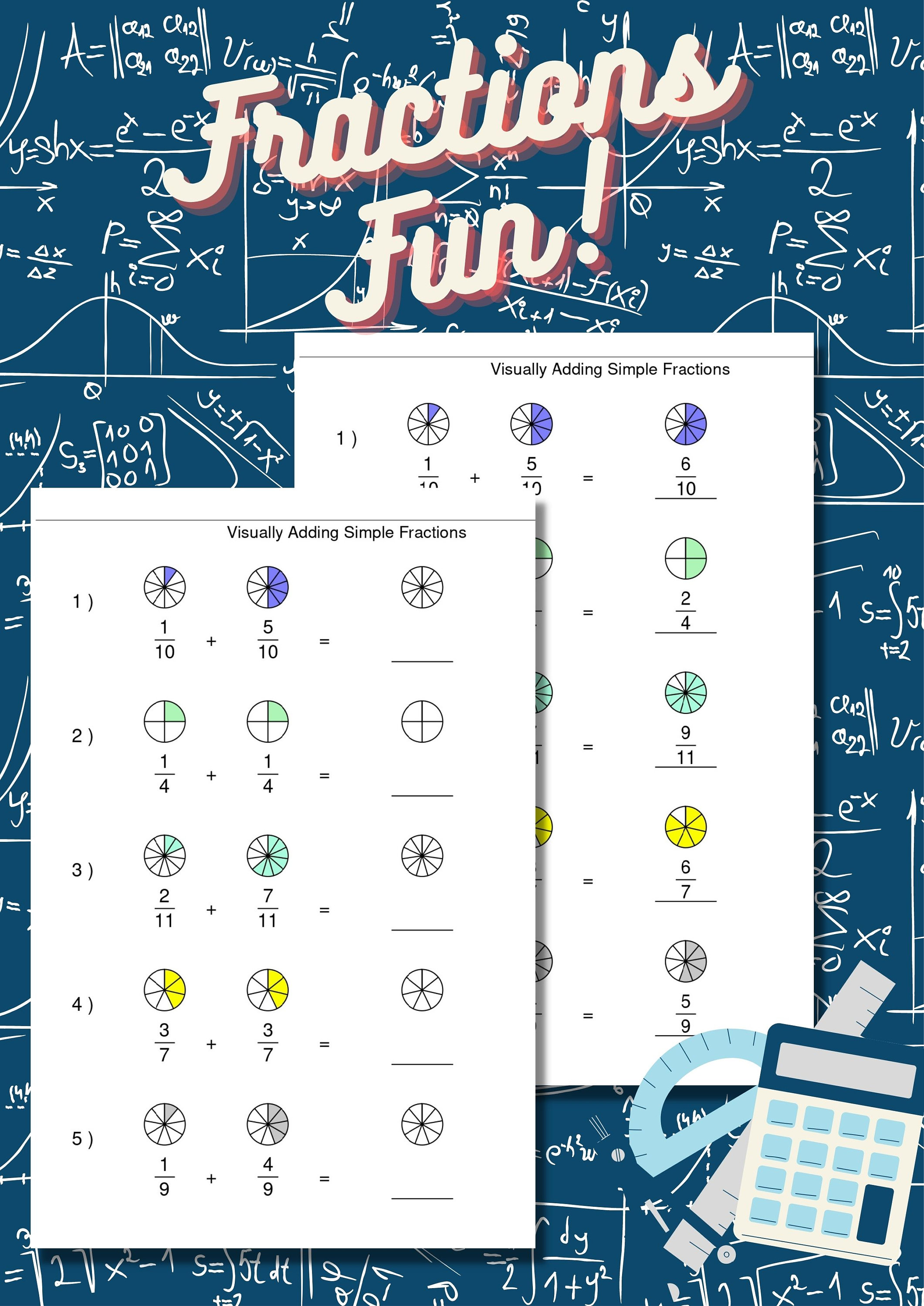 10 Maths Fraction Worksheets for Key Stage 2 Years 3, 4, 5 & 6 With ...