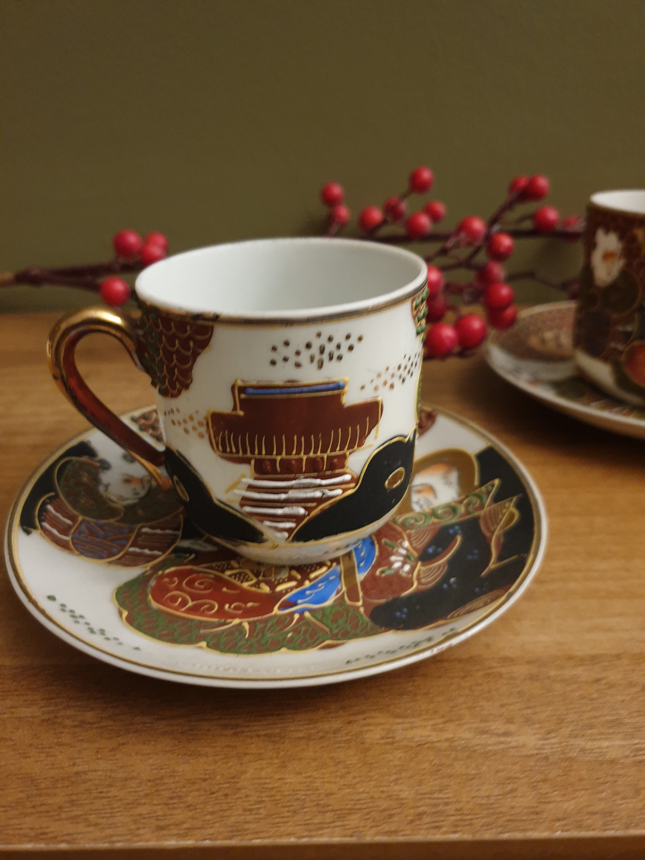 Moriage Eggshell Samurai Handpainting Coffee Set - Etsy