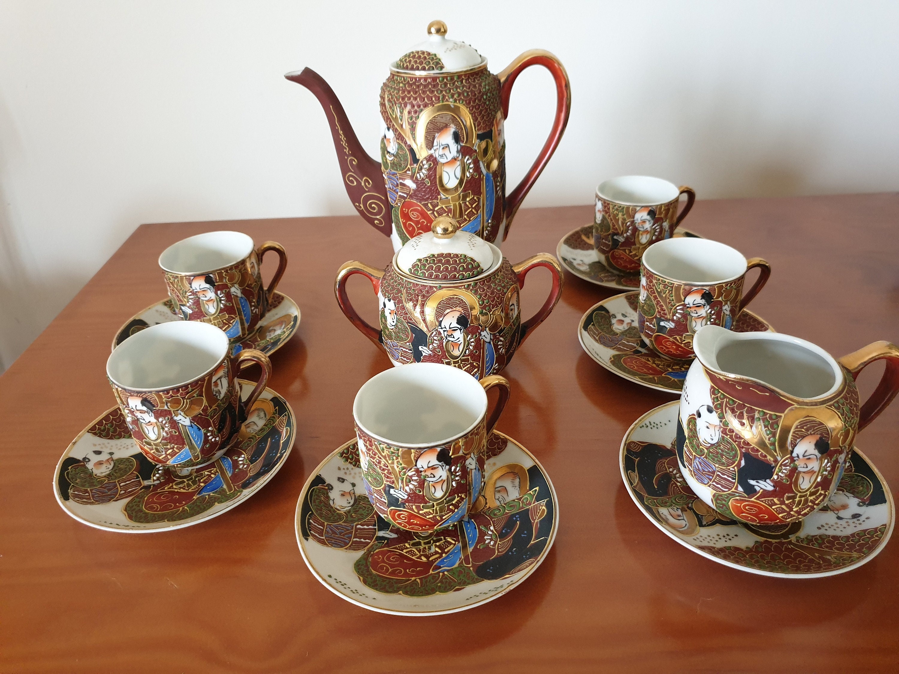 Moriage Eggshell Samurai Handpainting Coffee Set - Etsy