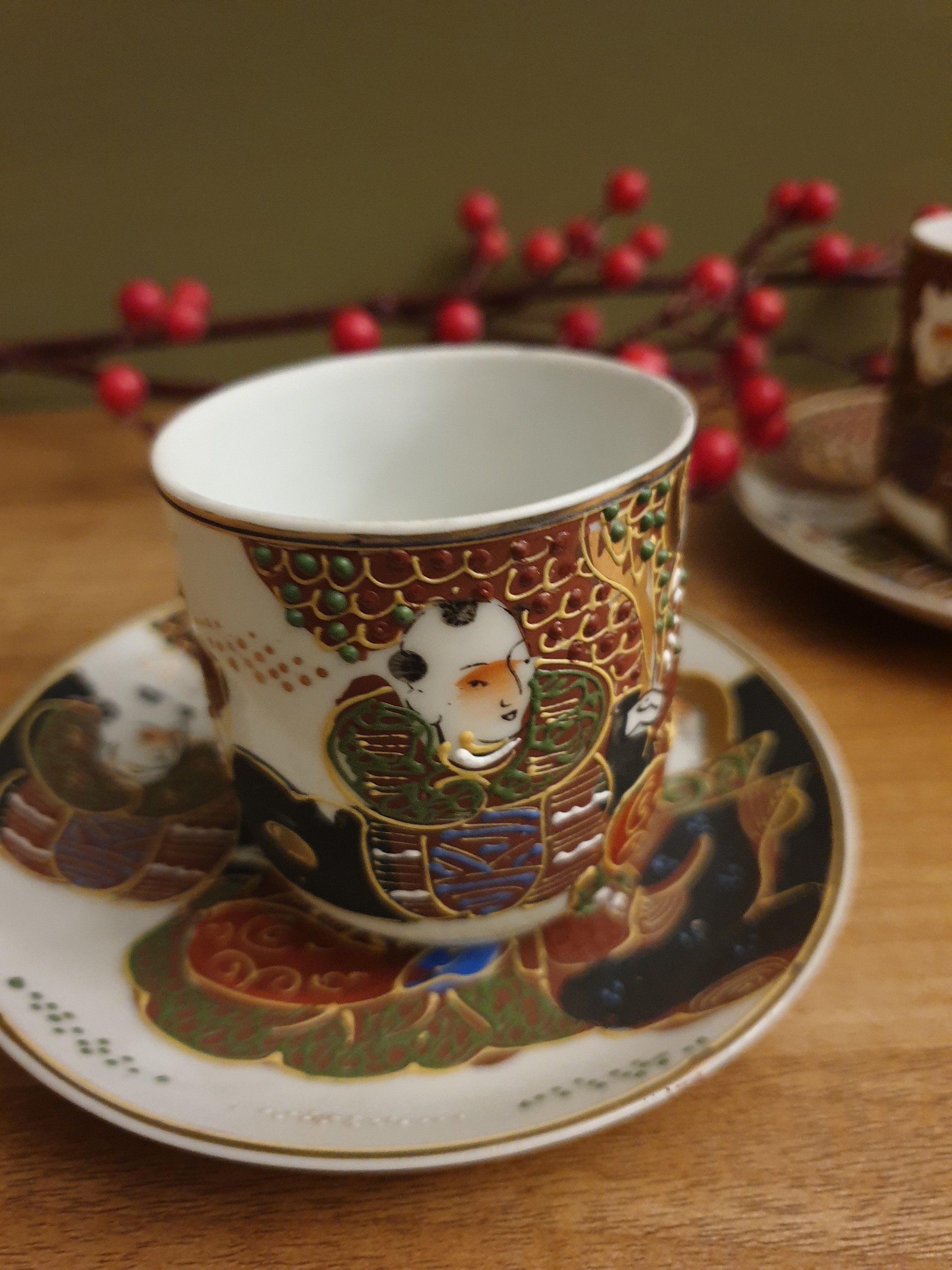 Moriage Eggshell Samurai Handpainting Coffee Set - Etsy