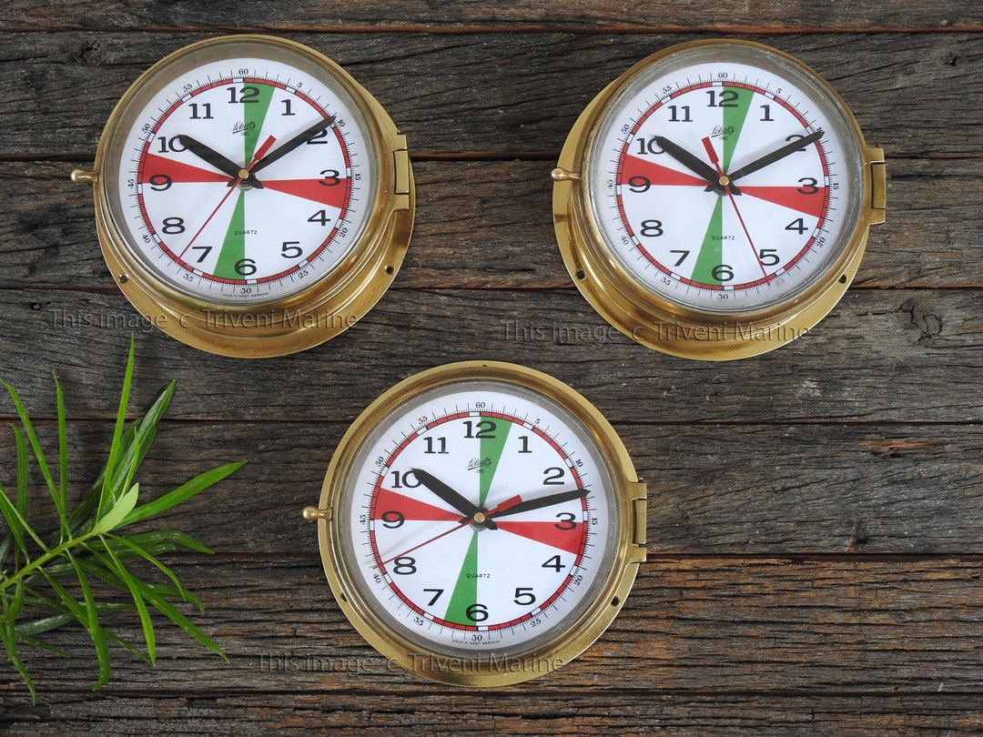 Set of 3 World Clock Nautical Solid Brass Maritime Wall Clock Silent ...