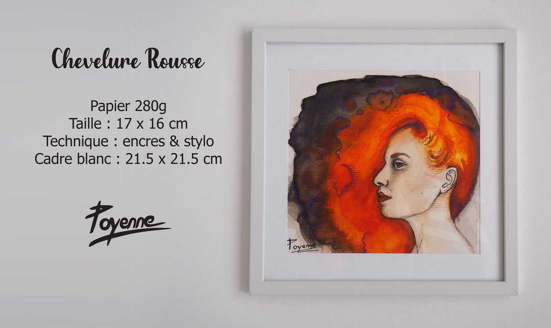 Portrait of a Redhead Woman in Ink Original and Unique Work on Paper ...