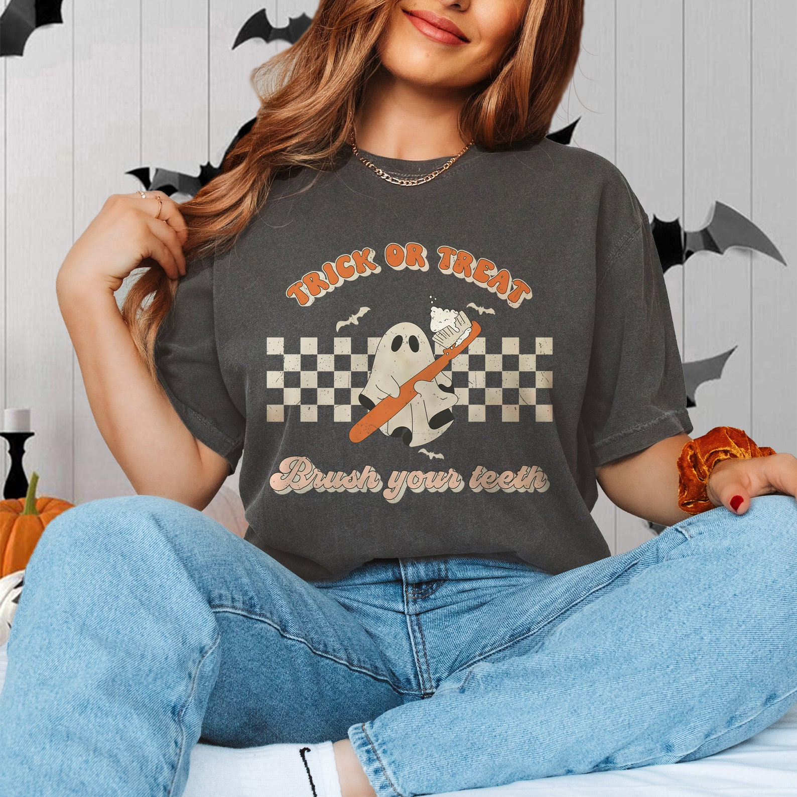 Trick or Treat Brush Your Teeth Comfort Colors® Tee, Halloween Dentist ...