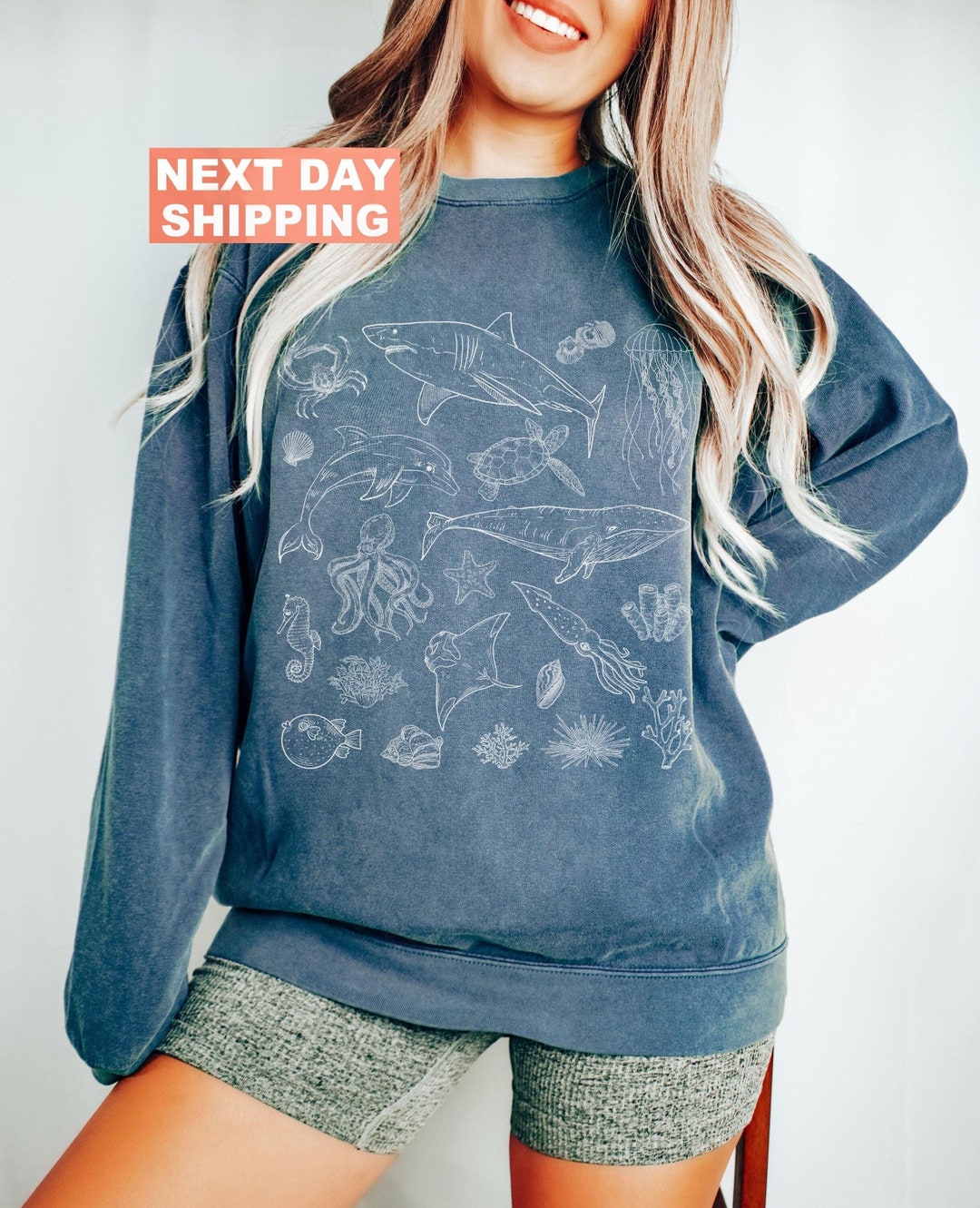 Sea Animals Vintage Comfort Colors® Sweatshirt, Retro Ocean Sweater ...