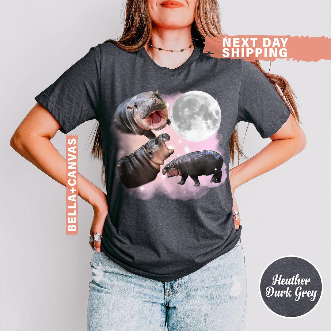 Moo Deng With the Moon Shirt, Moo Deng Shirt, Cute Baby Hippo Moo Deng ...