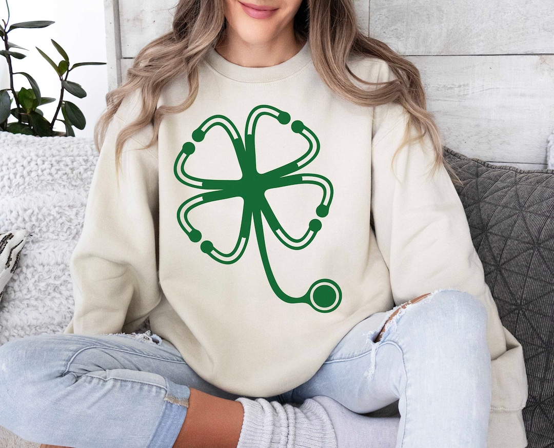 Nurse Stethoscope Sweatshirt, Shamrock Doctor Sweatshirt, RN Four Leaf ...