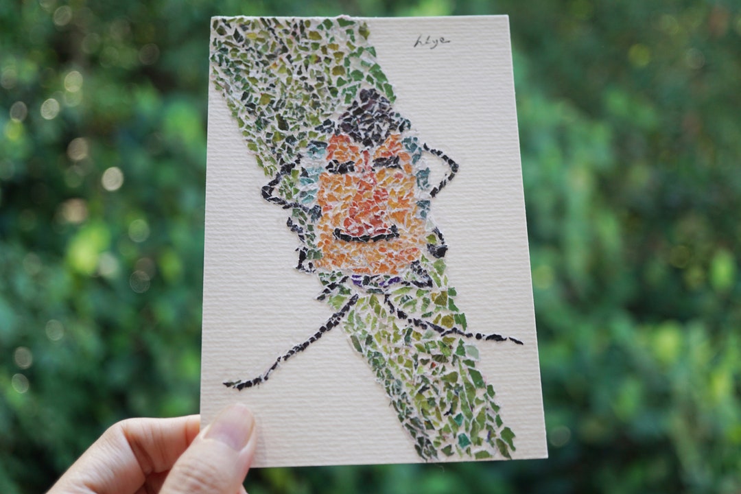 Bug Original Art, Gift for Boys, Nature-inspired Craft, Torn Paper Man ...