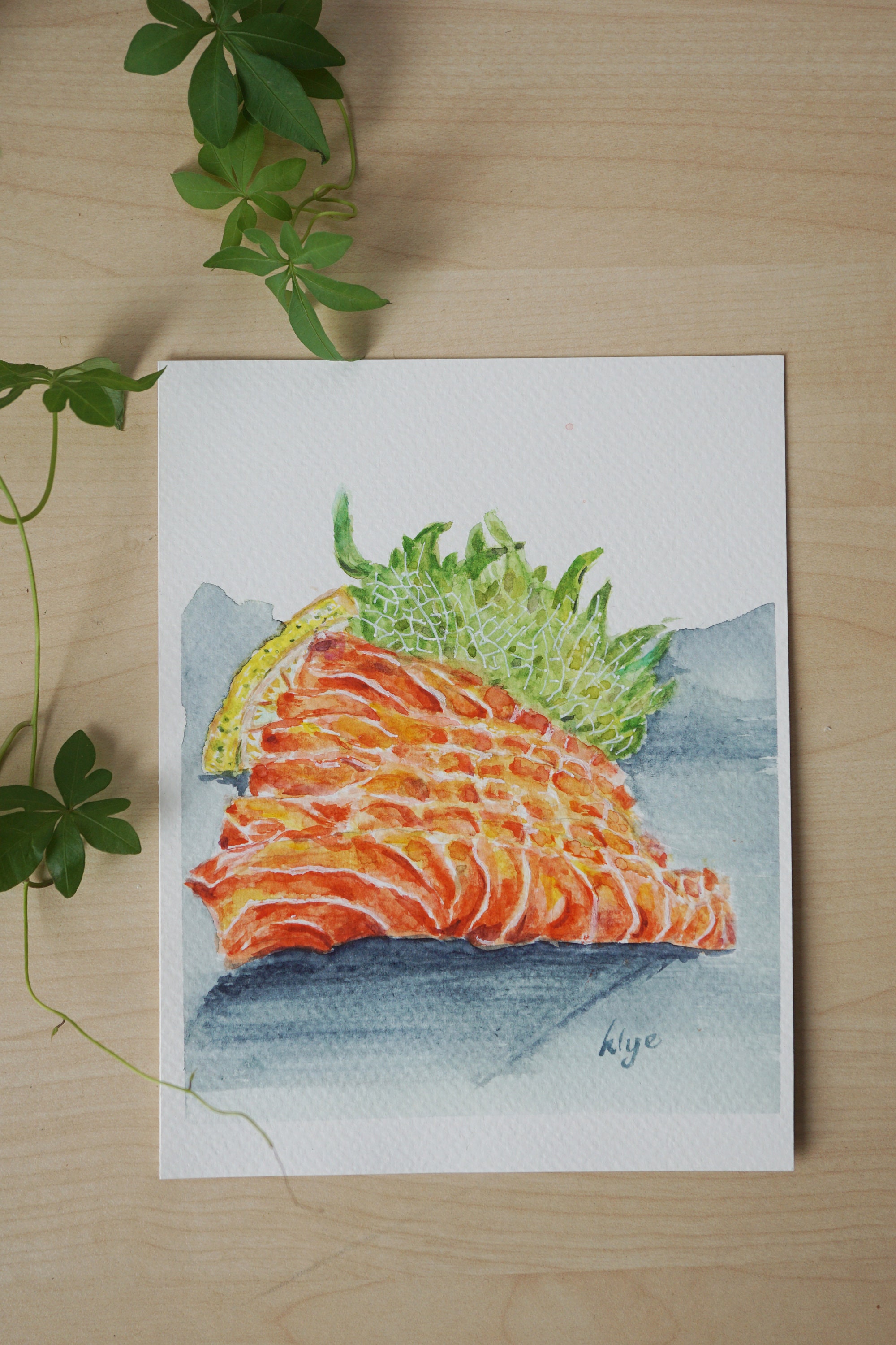 Salmon Sashimi Painting, Original Watercolor Still Life Painting ...