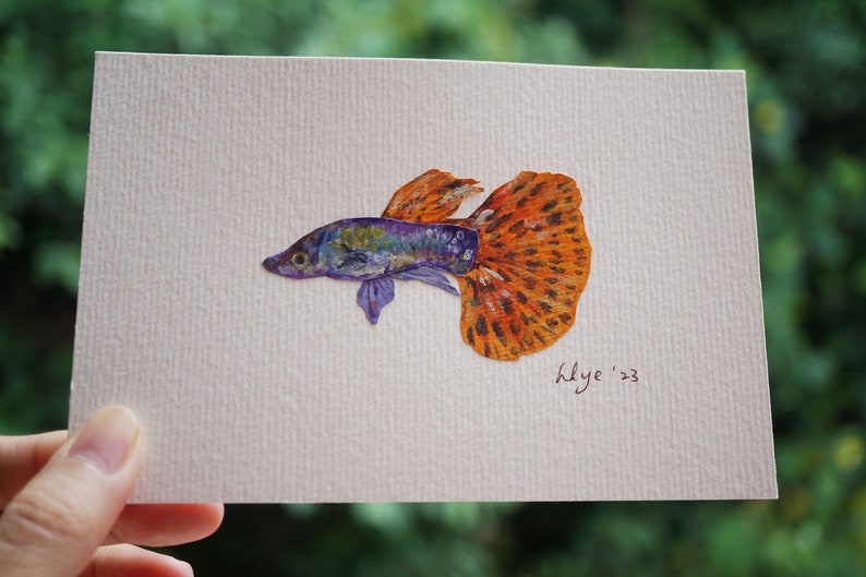 Small Fish Painting, Guppy Fish Aquarium Art, February Birthday Gift ...