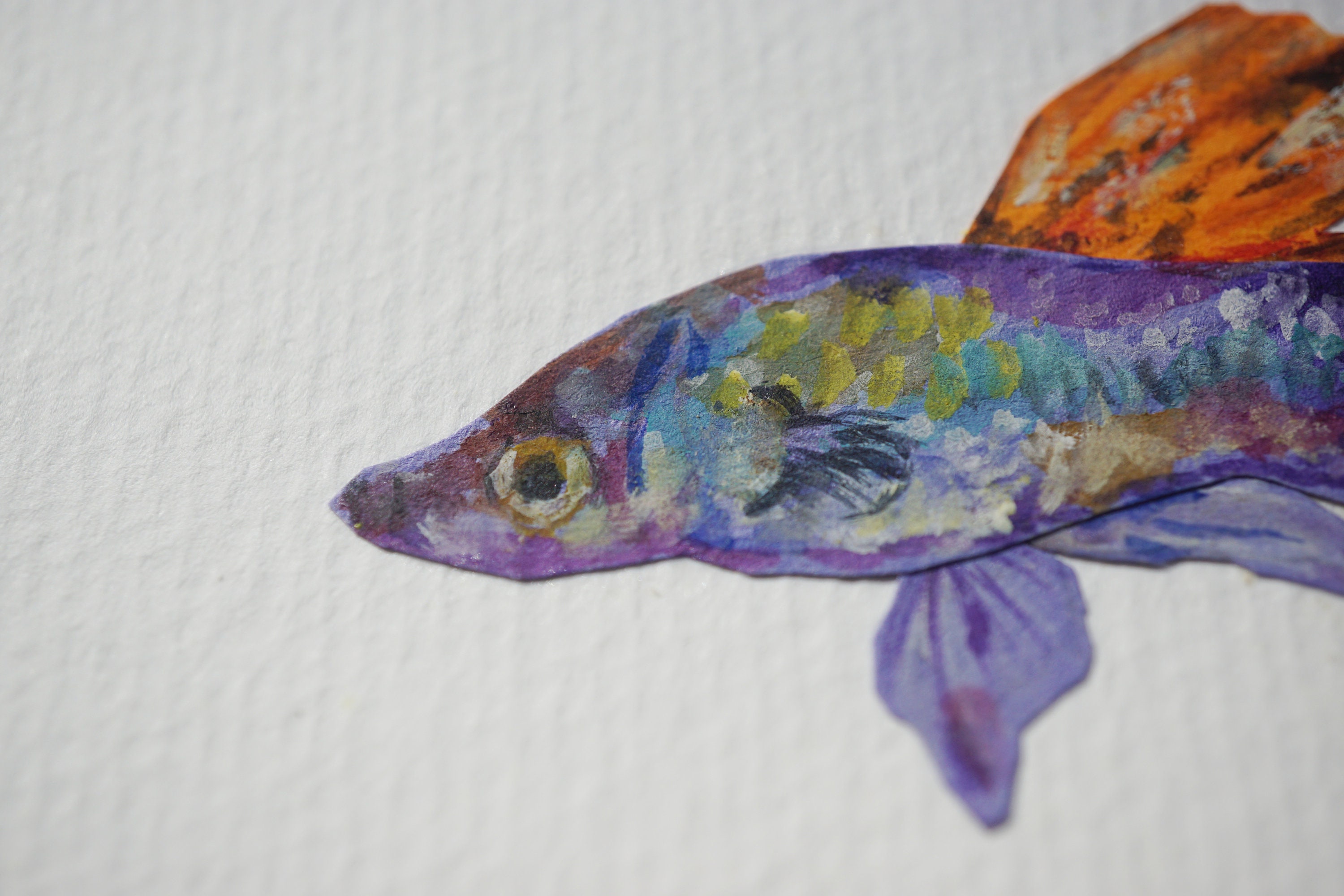 Colorful Guppy Fish Paper Art, Guppy Painting, Handmade Gift for Friend ...
