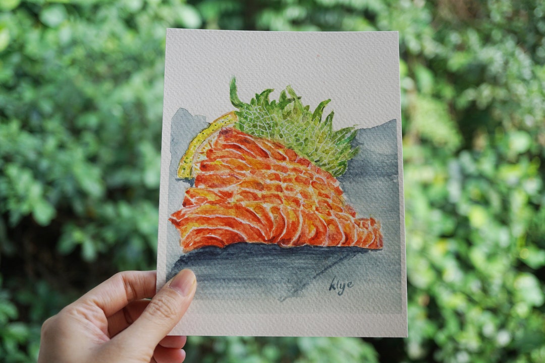 Salmon Sashimi Painting, Original Watercolor Still Life Painting ...