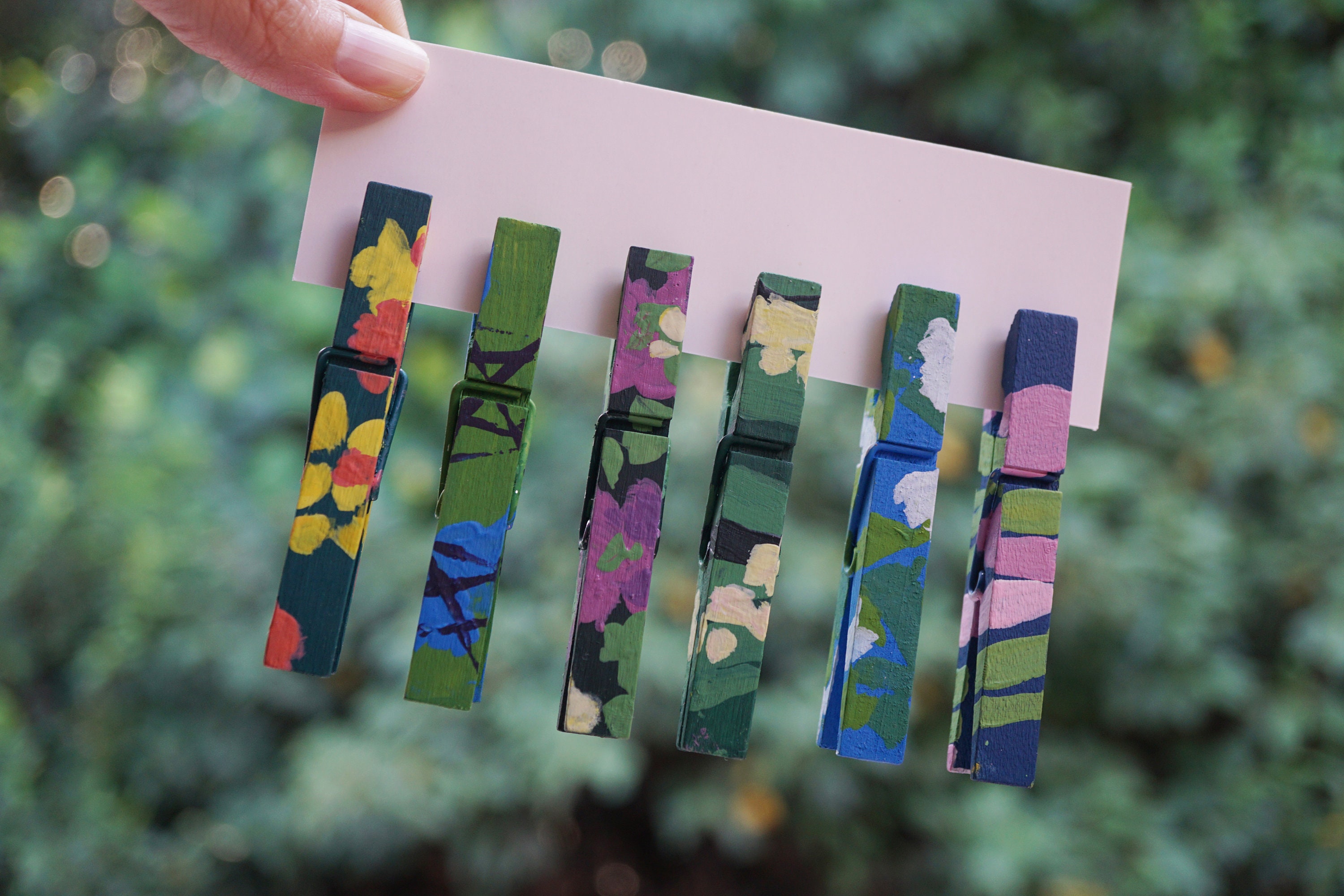 Hand-painted Big Wooden Pegs Floral Design Set of 6, Decorated ...