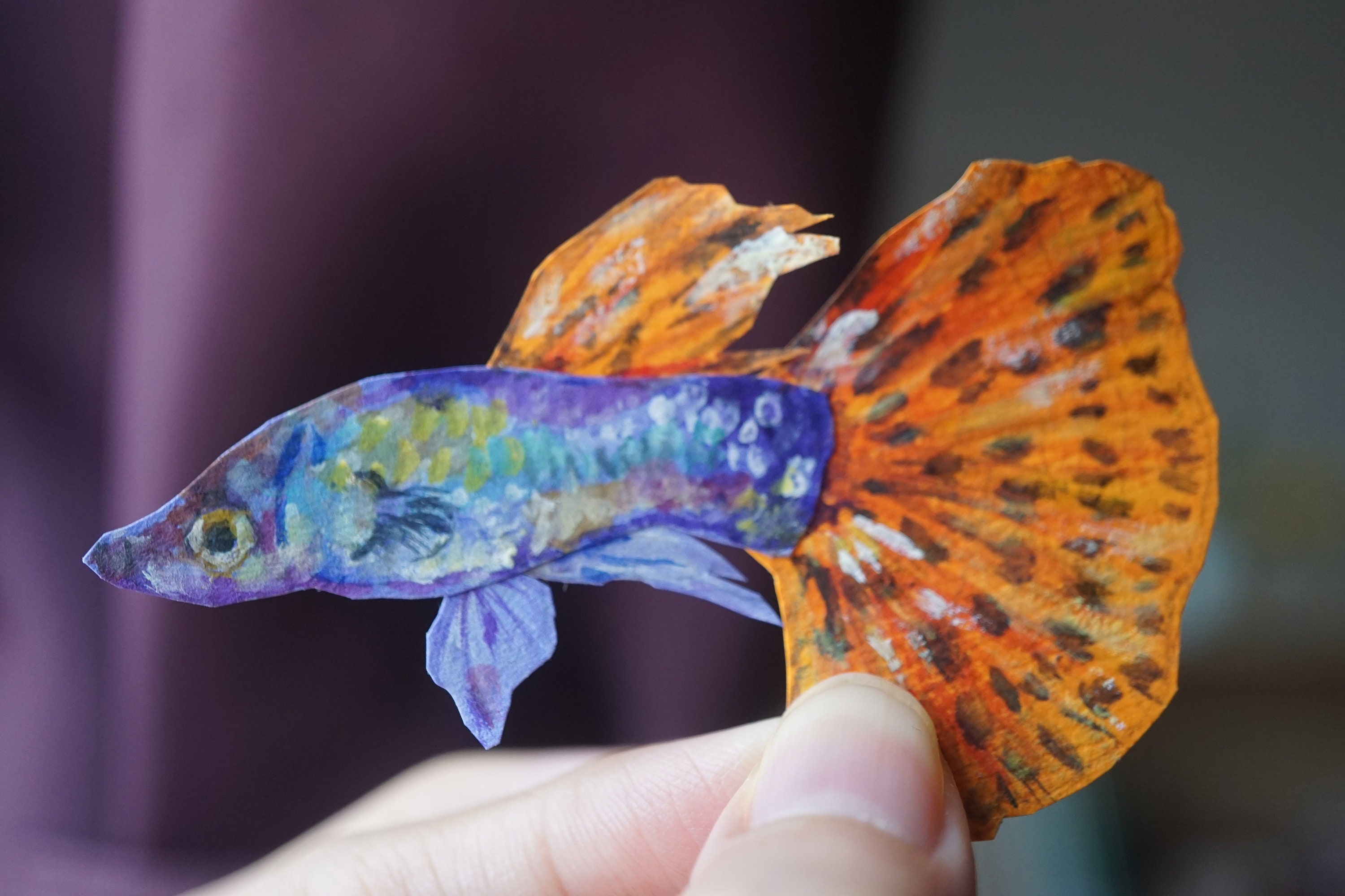 Colorful Guppy Fish Paper Art, Guppy Painting, Handmade Gift for Friend ...