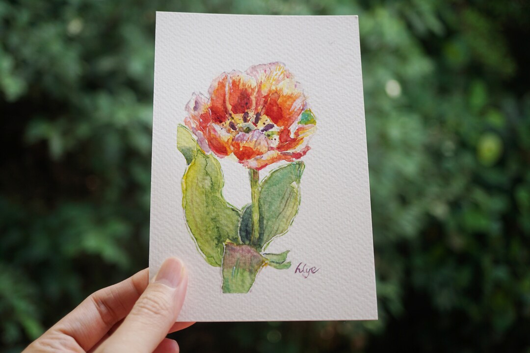 Original Tulip Painting, Watercolor Tulip Small Painting, Seasonal Gift ...
