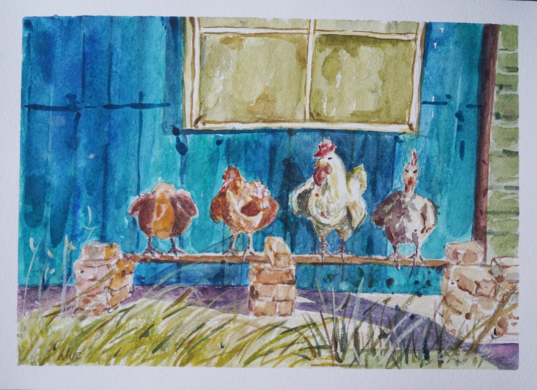 Chicken Painting Barnyard Gift, Farm Animals Original Art, Country ...