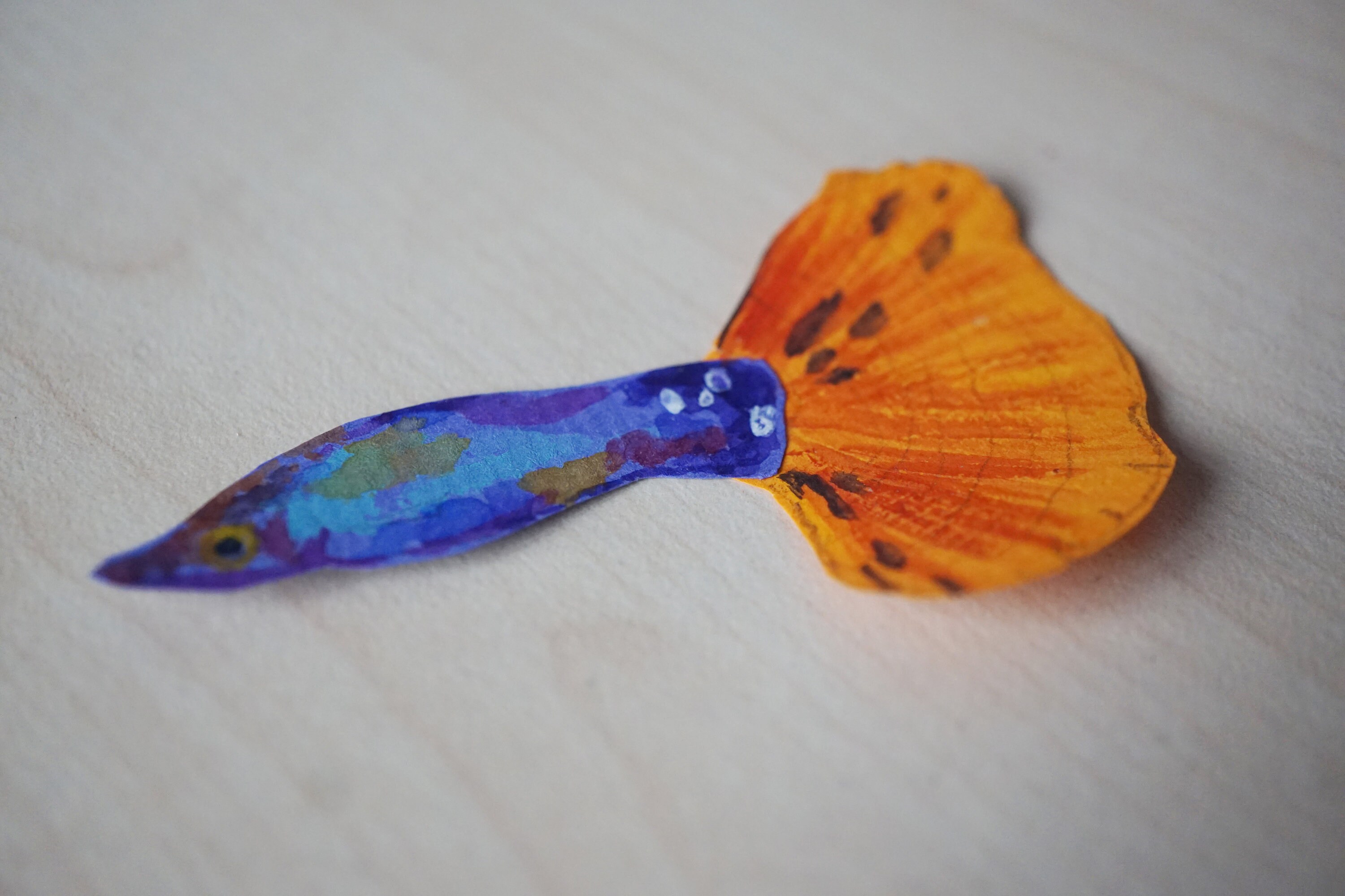 Colorful Guppy Fish Paper Art, Guppy Painting, Handmade Gift for Friend ...