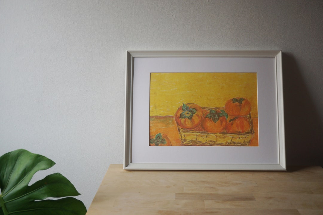 Persimmon Painting Orange Fruit Original Art Oil Pastel - Etsy