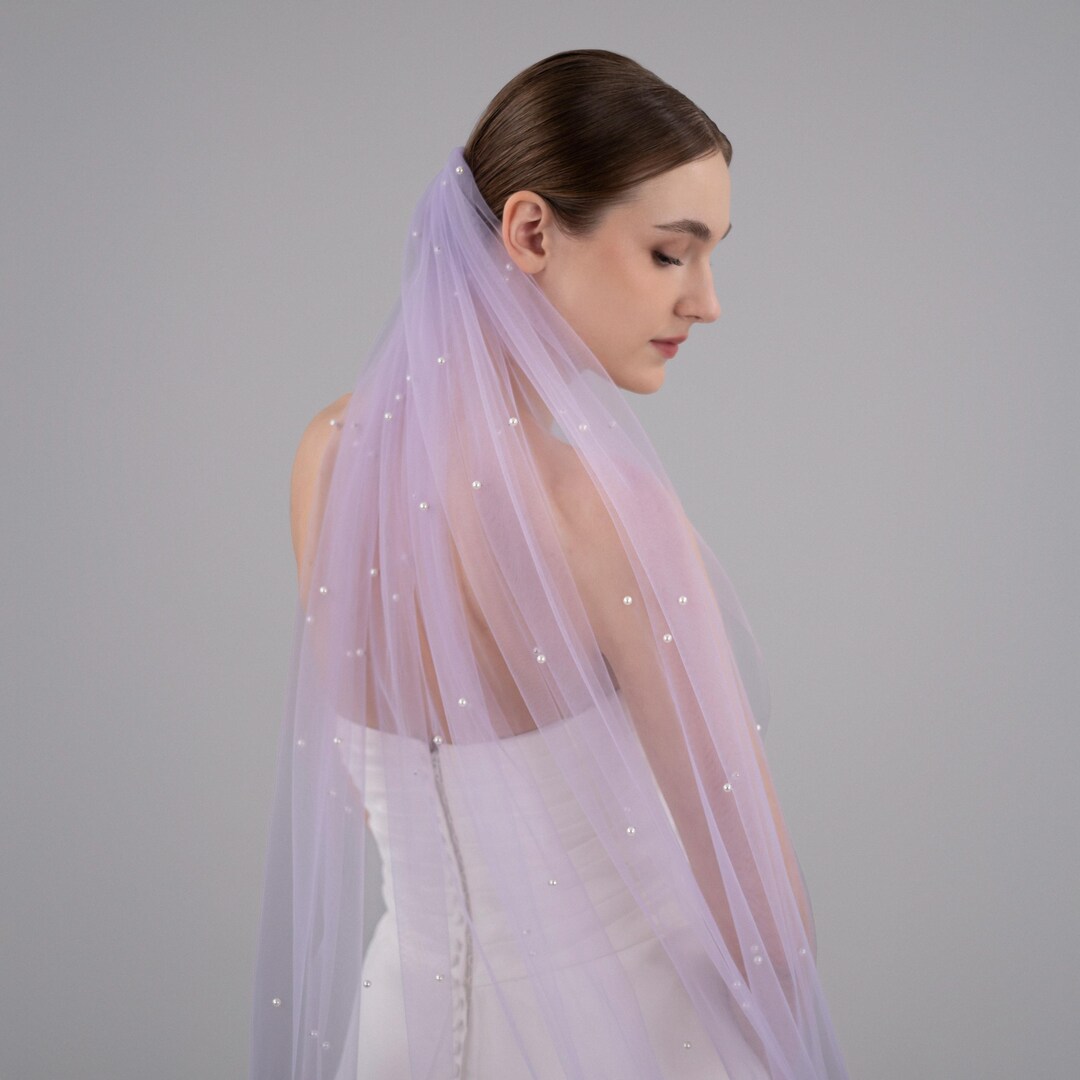Pastel Purple Wedding Veil: Ivory Pearl Beads, Gold Comb - Etsy
