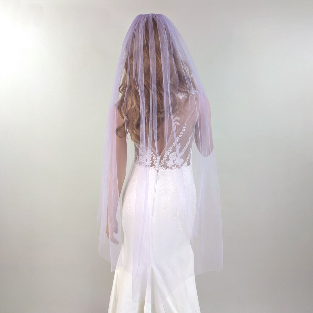 Pastel Purple Wedding Veil Levander Soft Tulle, Single Tier With Gold ...