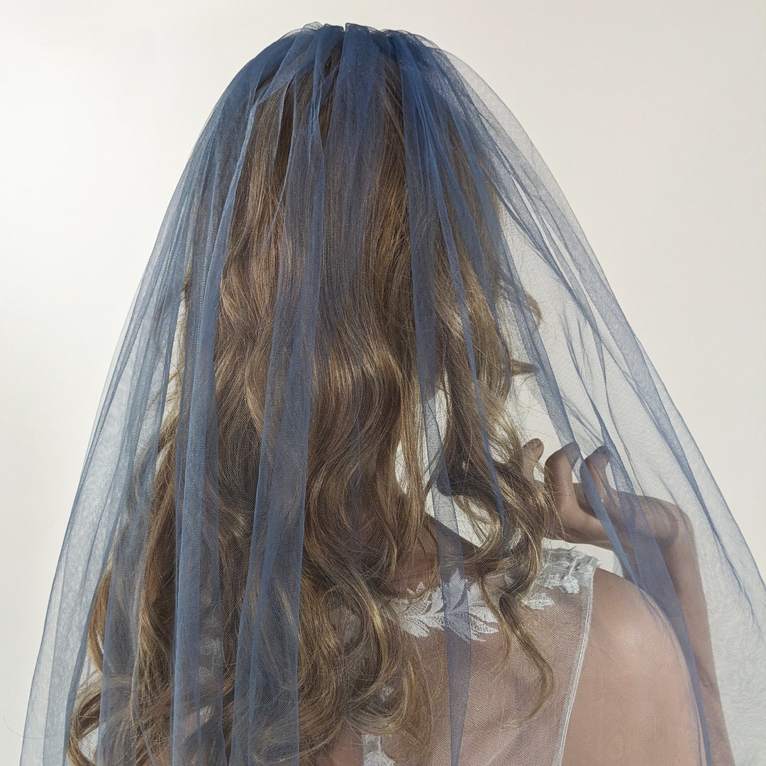 Navy Blue Wedding Veil: Soft Tulle, Gold Bridal Comb, Cut Edge - Etsy