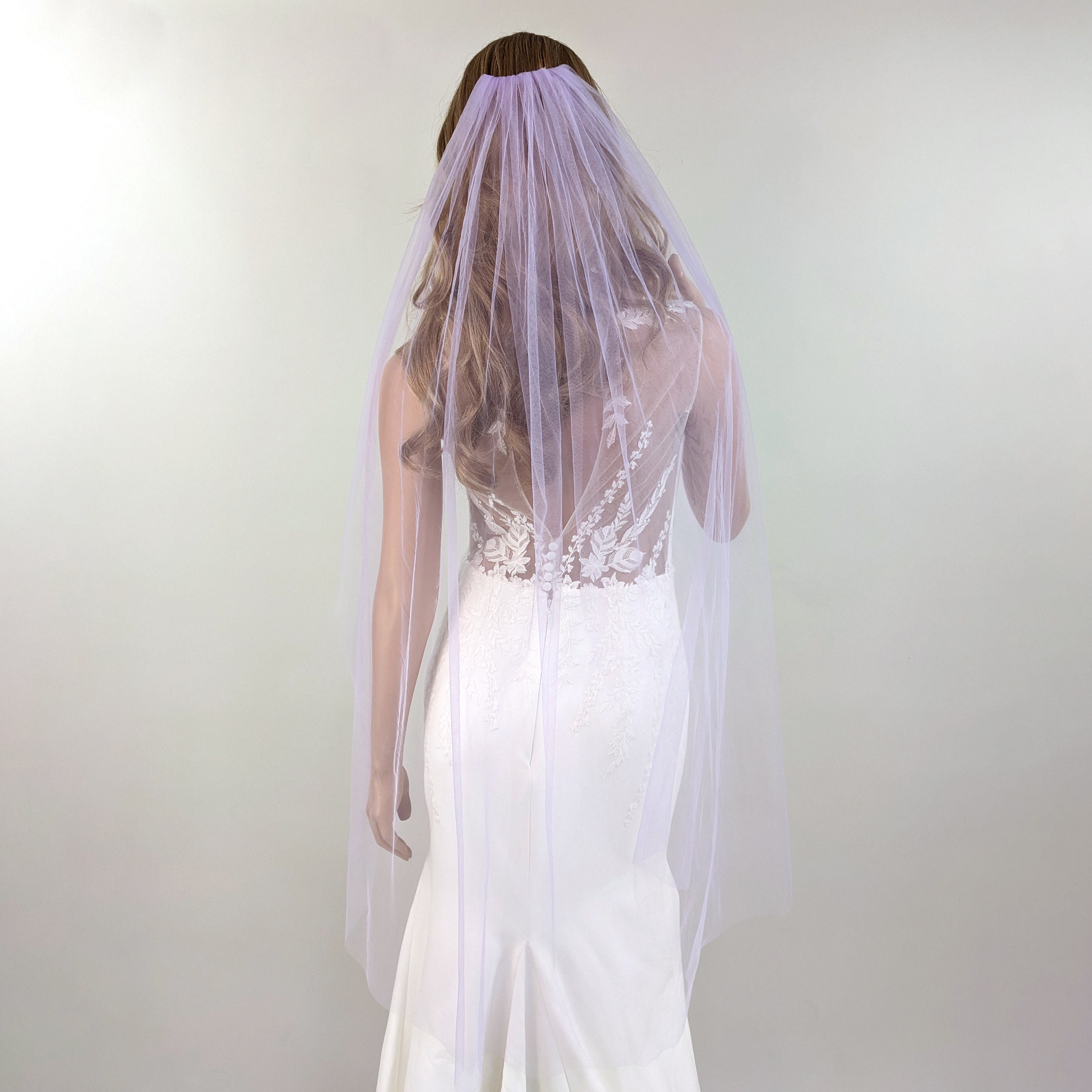 Pastel Purple Wedding Veil Levander Soft Tulle, Single Tier With Gold ...