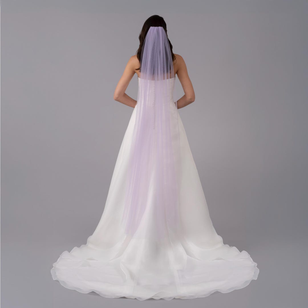 Pastel Purple Wedding Veil - Levander Soft Tulle, Single Tier With Gold ...