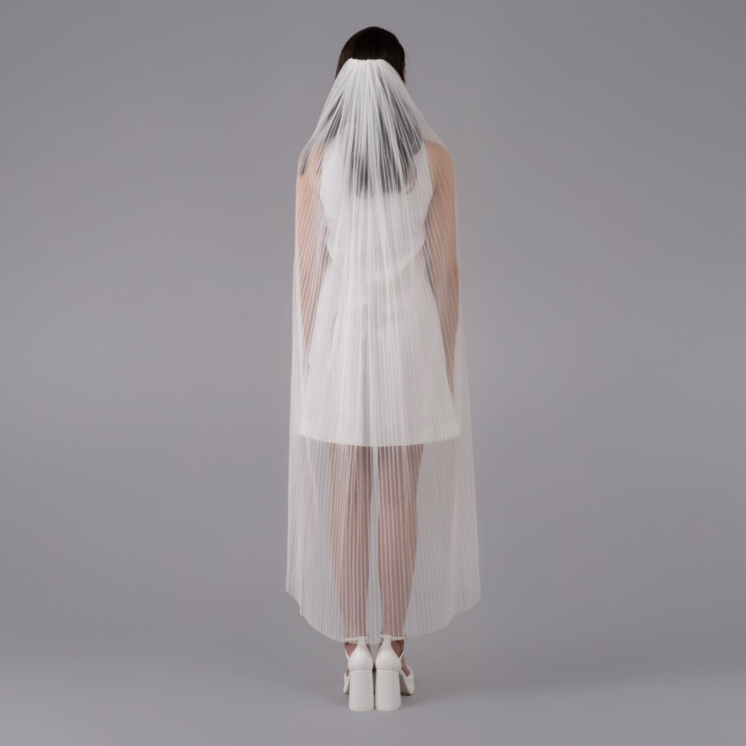 Accordion Tulle Wedding Veil - Ivory Soft Pleated Tulle, Single Tier ...