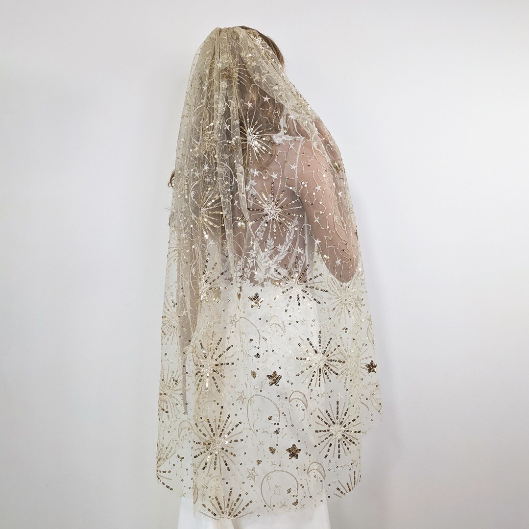 Celestial Gold Tulle Wedding Veil Golden Star Soft Tulle, Single Tier ...