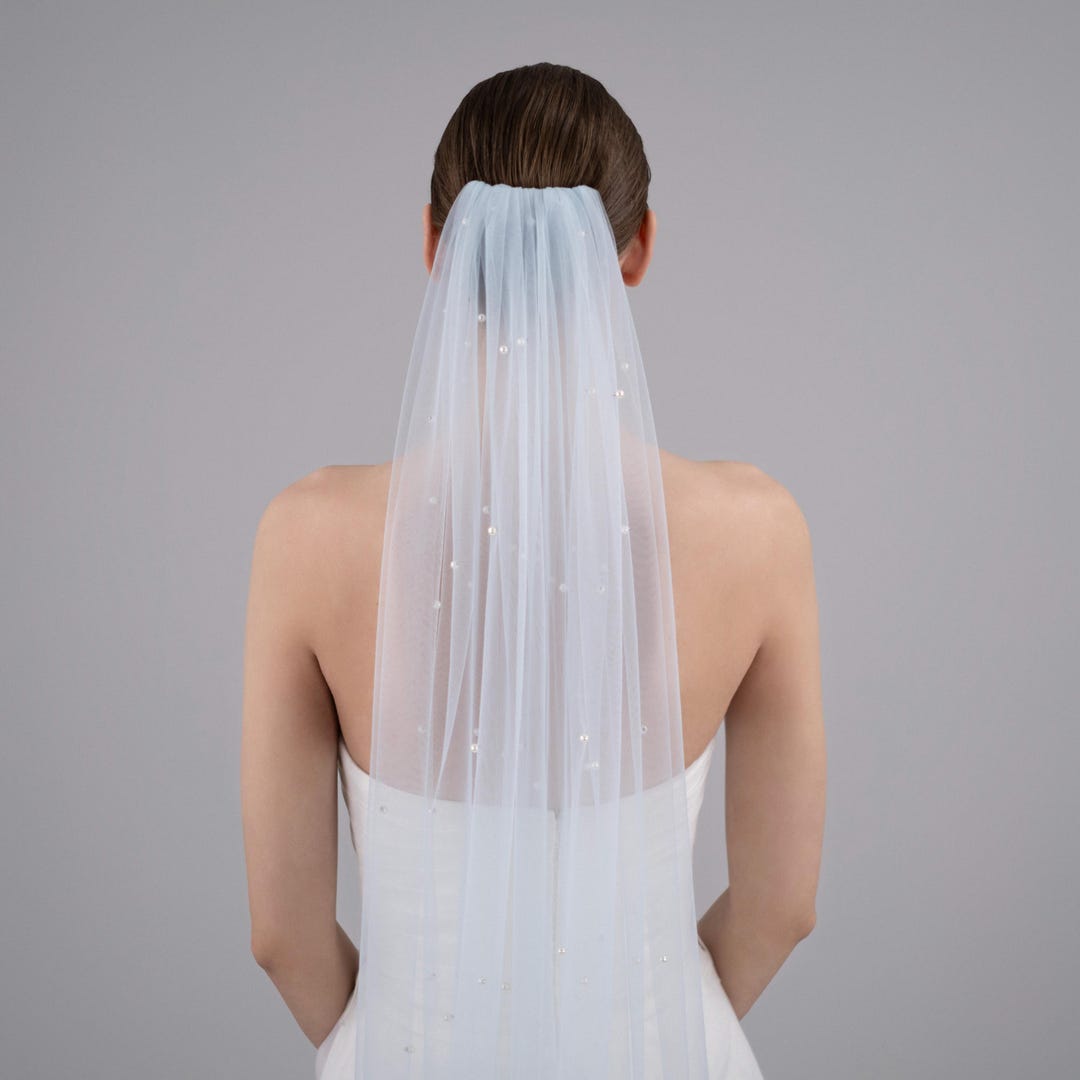 Baby Blue Pearl Wedding Veil: Soft Tulle, Silver Comb - Etsy