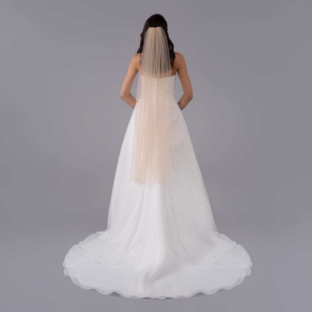 Champagne Wedding Veil: Soft Tulle, Gold Comb, Cut Edge - Etsy