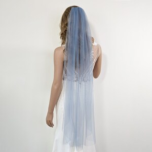 Simple Greyish Blue Wedding Veil - Barely There Dusty Blue Soft Tulle ...