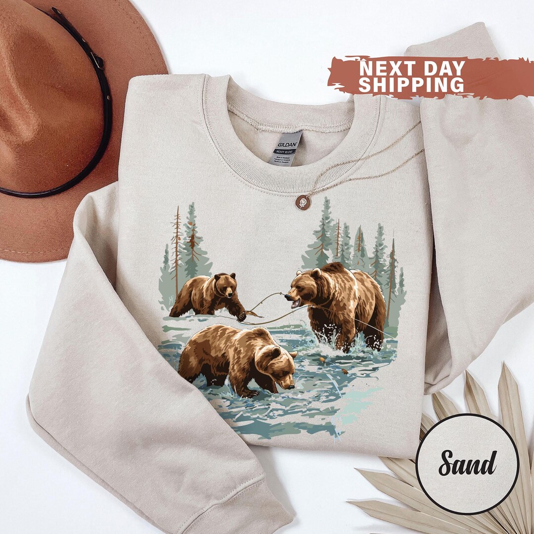 Retro Grizzly Bears Wilderness Scene Sweatshirt, Nineties 90s Vintage ...