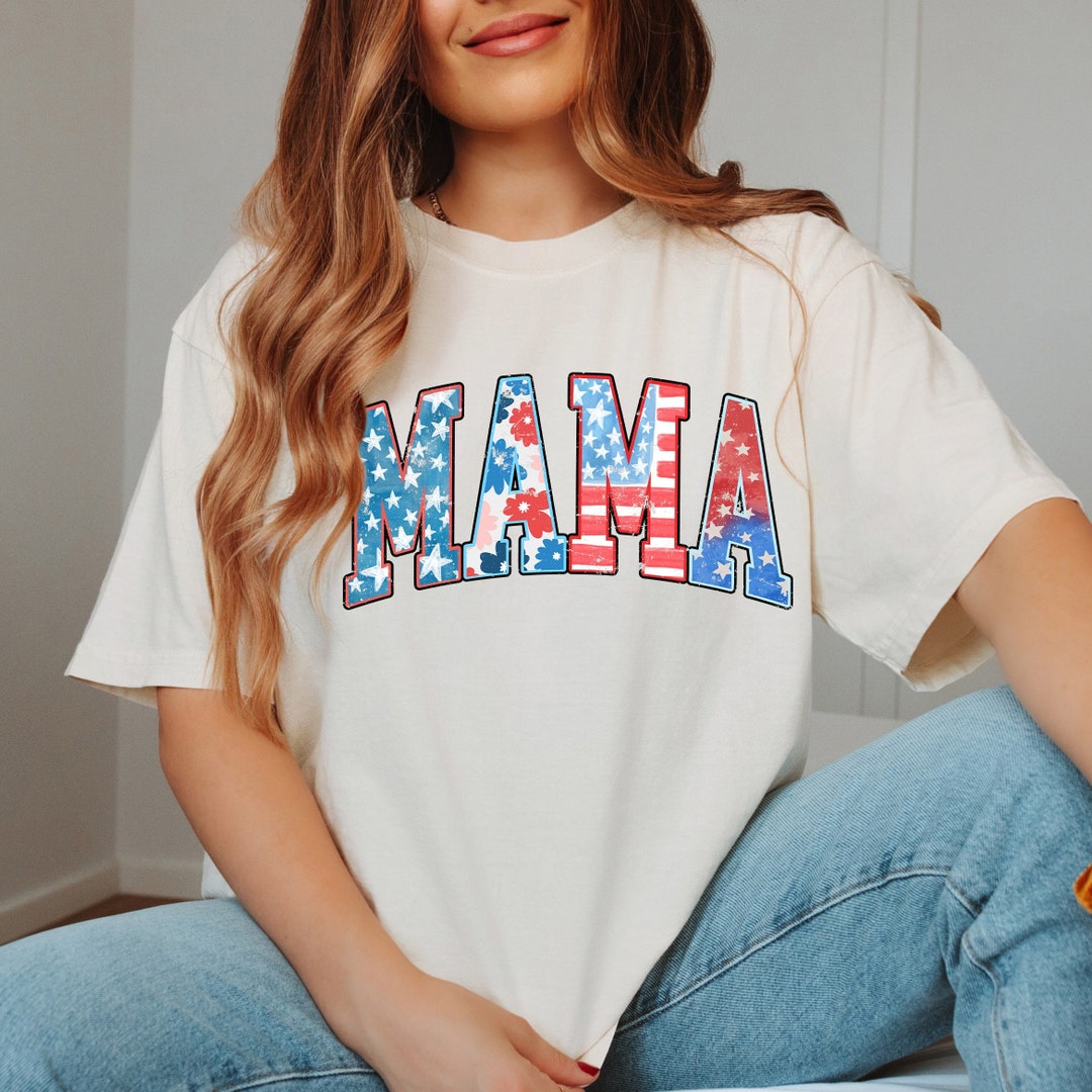 American Mama T-shirt, Mama T-shirt, Retro Mama America Tee, 4th of ...