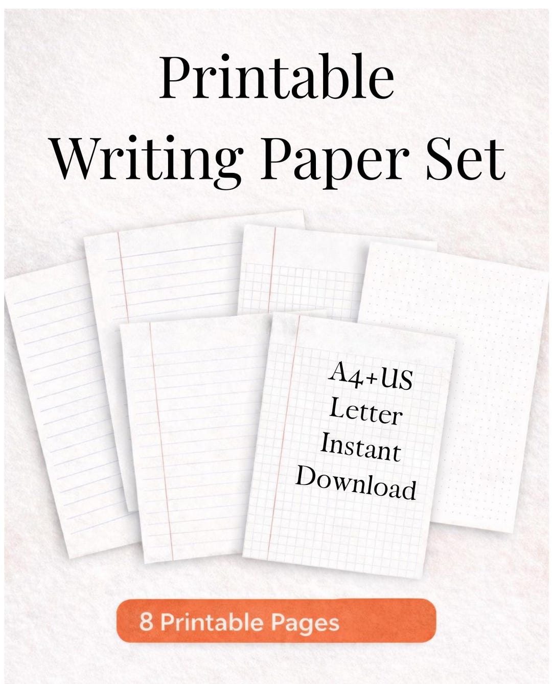 Printable Writing Paper Set | Lined + Grid + Slanted Handwriting Paper ...