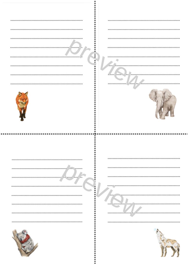 Wild Animals Writing Paper Bundle, Kids Printable Stationery, 39 Pages ...