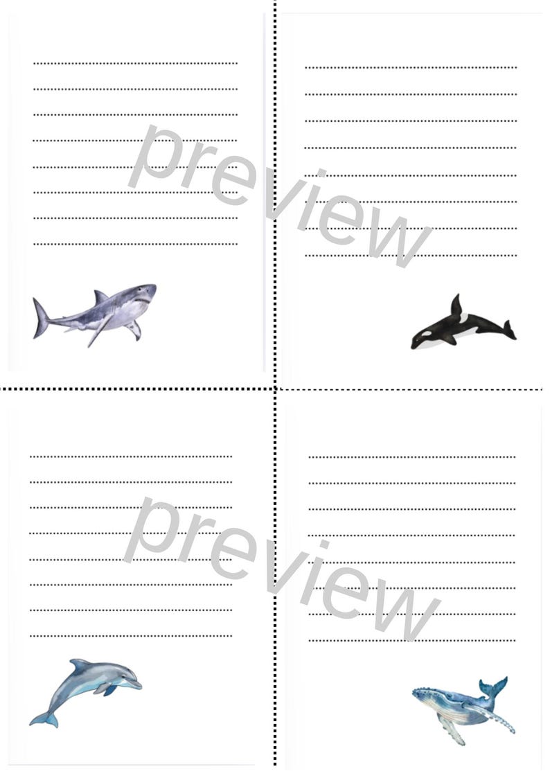 Ocean Animals Writing Paper Printable, Realistic Ocean Stationery for ...